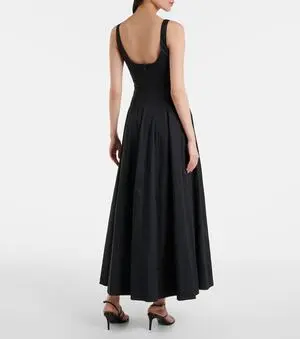 Staud Wells Pleated Cotton Midi Dress - Black