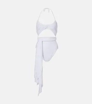 Alaïa Draped Halterneck Swimsuit - White