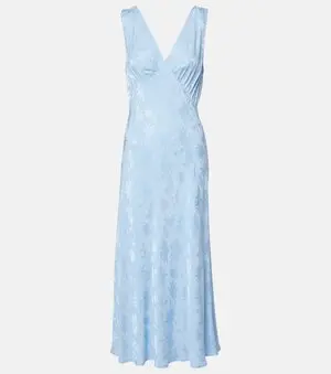 Rixo Sandrine Floral Jacquard Midi Dress - Blue