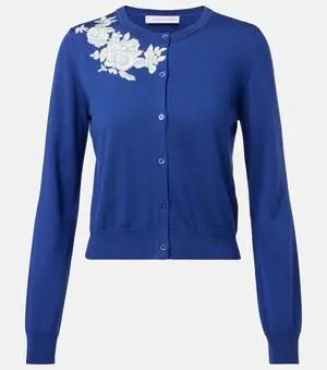 Carolina Herrera Embroidered Silk And Cotton Cardigan - Blue
