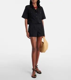 Veronica Beard Fabian Embellished Cotton Shorts