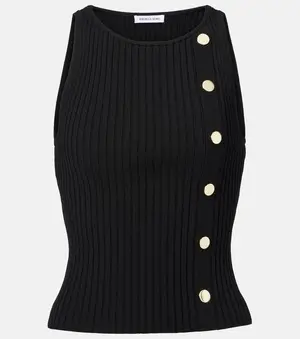 Veronica Beard Nelson Embellished Ribbed-knit Top - Black