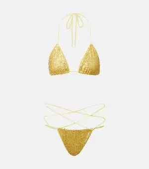 Norma Kamali Criss Cross Sequined Bikini - Yellow