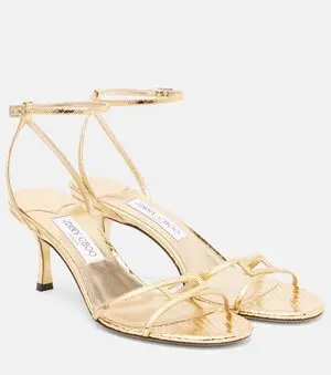 JIMMY CHOO Leo 65 Metallic Leather Sandals - Gold