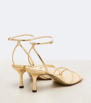 JIMMY CHOO Leo 65 Metallic Leather Sandals - Gold