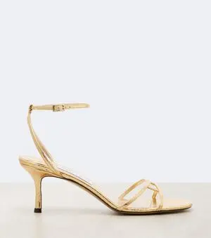 JIMMY CHOO Leo 65 Metallic Leather Sandals - Gold