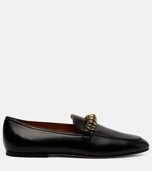 TOD'S Embellished Leather Loafers - Black