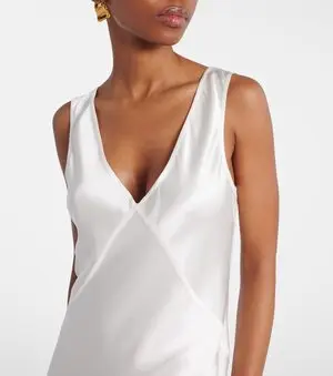 Asceno Bordeaux Silk Satin Slip Dress - White