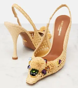 Dolce & Gabbana Embellished Raffia Slingback Pumps