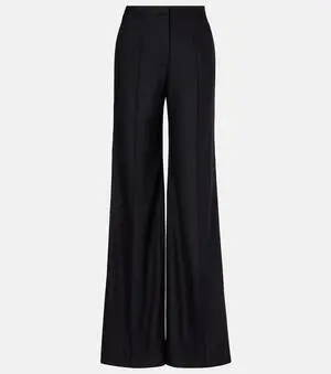 Costarellos Pleated Wool-blend Wide-leg Pants - Black