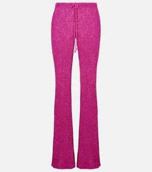 BANANHOT Liz Knitted Sequined Flared Pants - Pink