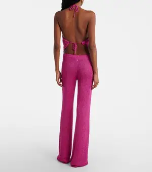 BANANHOT Liz Knitted Sequined Flared Pants - Pink