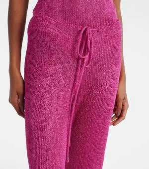 BANANHOT Liz Knitted Sequined Flared Pants - Pink