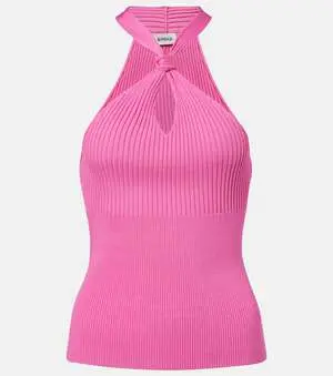 Women's Pink Ribbed Tank Top Camis Tanks