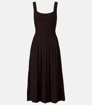 Staud Ellison Pleated Knitted Midi Dress - Brown