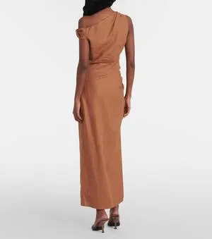 SIR. Asymmetric Draped Linen Top - Brown