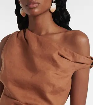 SIR. Asymmetric Draped Linen Top - Brown