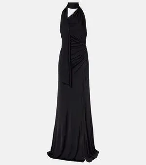 TOM FORD Scarf-detail One-shoulder Jersey Gown - Black