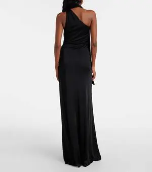 TOM FORD One-shoulder Jersey Gown With Scarf Detail - Black