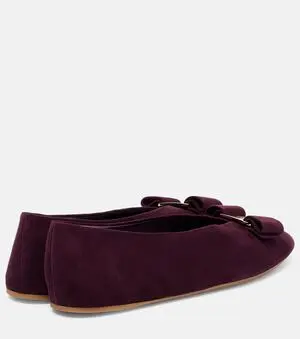 FERRAGAMO Vanna Suede Ballet Flats - Burgundy
