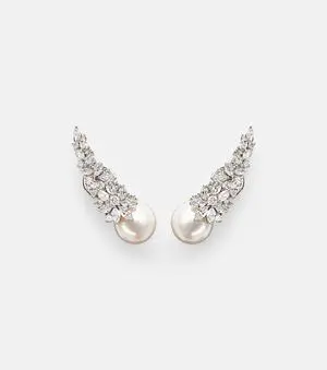 Yeprem 18kt White Diamond And Pearl Earrings - Silver