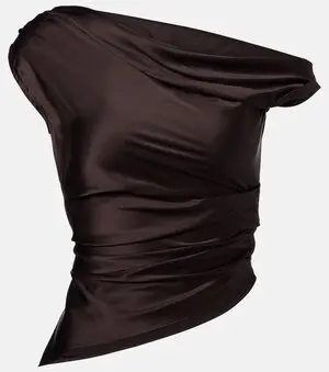 Staud Staud Phare One-Shoulder Silk-Blend Satin Top Brown