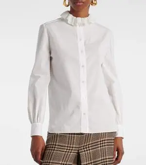 Saint Laurent Lace-trimmed Cotton Poplin Blouse