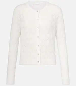 Vince Pointelle Cotton Cardigan - White