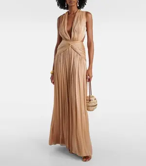 Costarellos Silla Cutout Gathered Gown - Gold