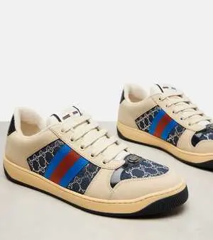 Gucci Screener Gg Leather-trimmed Denim Sneakers