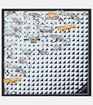 Prada Printed Silk Twill Scarf - Black