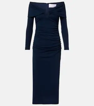 Carolina Herrera Off-shoulder Ruched Midi Dress