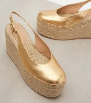 GIANVITO ROSSI Metallic Leather Espadrille Wedges