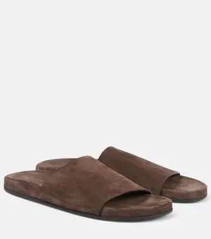 THE ROW Hugh Suede Slides - Brown