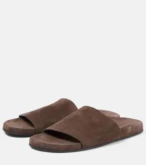 THE ROW Hugh Suede Slides - Brown