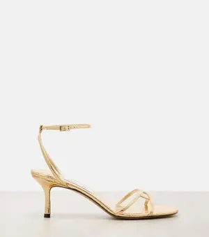 JIMMY CHOO Leo 65 Metallic Leather Sandals