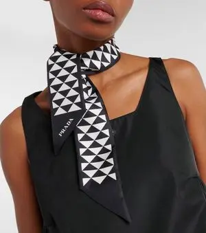 Prada Printed Silk Twill Scarf - Black
