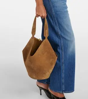 Khaite Lotus Small Suede Tote Bag - Brown