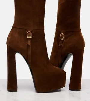 Saint Laurent Nico Suede Platform Ankle Boots