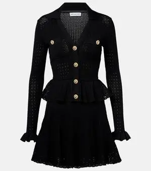 SELF-PORTRAIT Pointelle Peplum Minidress - Black