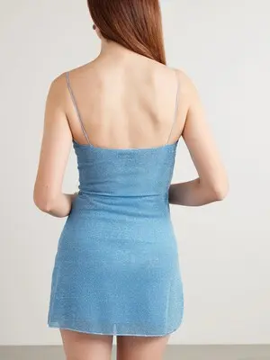 Oseree Lumière Rose Appliquéd Metallic Stretch-knit Mini Dress