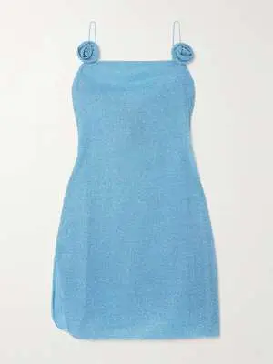 Oseree Lumière Rose Appliquéd Metallic Stretch-knit Mini Dress