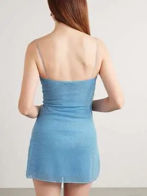 Oseree Lumière Rose Appliquéd Metallic Stretch-knit Mini Dress