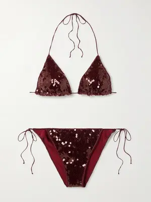 Oseree Marilyn Microkini Sequined Bikini - Burgundy
