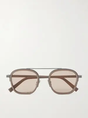 Zegna Acetate And Silver-tone Aviator Sunglasses - Neutrals