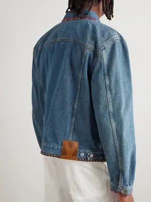 Valentino Garavani Floral-trimmed Denim Trucker Jacket - Blue