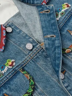 Valentino Garavani Floral-trimmed Denim Trucker Jacket - Blue