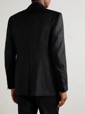 TOM FORD Dyllan Double-breasted Striped Metallic Wool And Silk-blend Suit Jacket - Black
