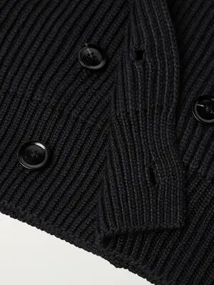 TOM FORD Shawl-collar Double-breasted Ribbed Cardigan - Black