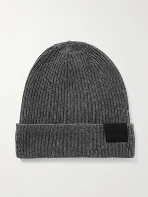 TOM FORD Logo-appliquéd Ribbed Cashmere Beanie - Gray